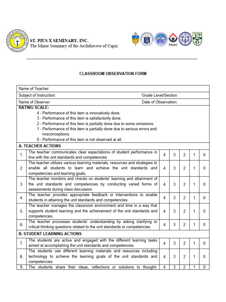 PEAC Classroom Observation Form | Download Free PDF | Teachers | Learning