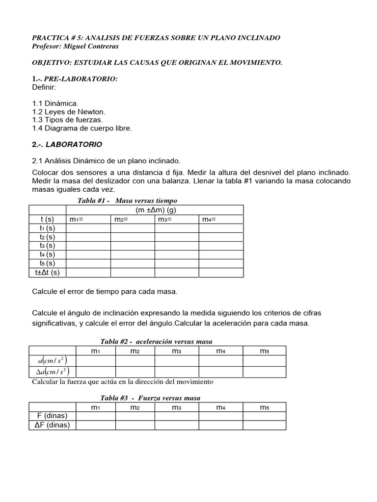 P5 - Practica 5 - LAB FISICA I - FUERZAS SOBRE UN PLANO INCLINADO | PDF