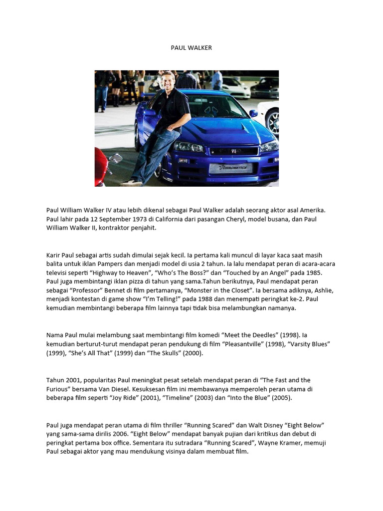 Biografi Paul Walker | PDF