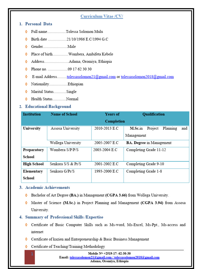 Personal Data: Curriculum Vitae /CV | PDF
