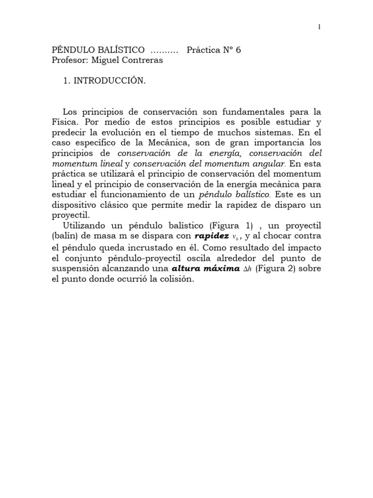 P6 - Pendulo Balistico PRACTICA 6 - V 14-A | PDF | Péndulo | Cinemática