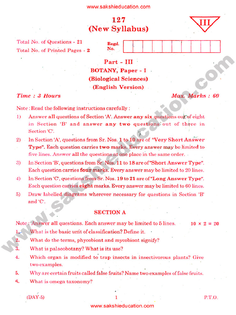 Intermediate Ist Year Botany Ipe Model Paper | PDF