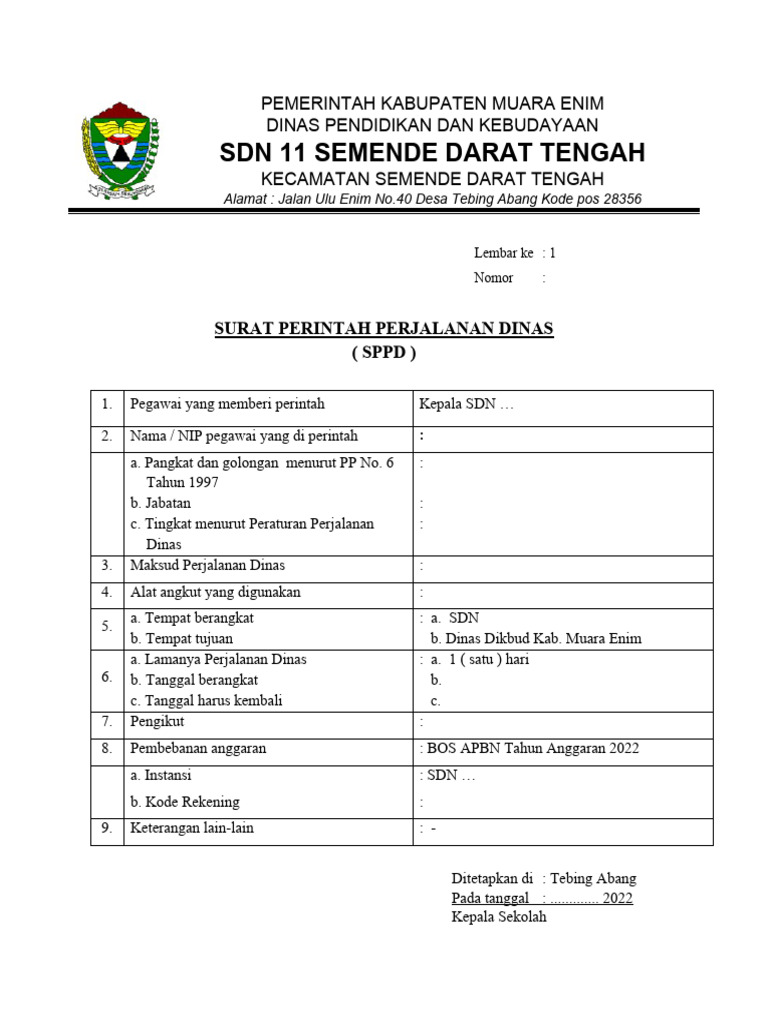 Contoh Surat Perjalanan Dinas Pdf