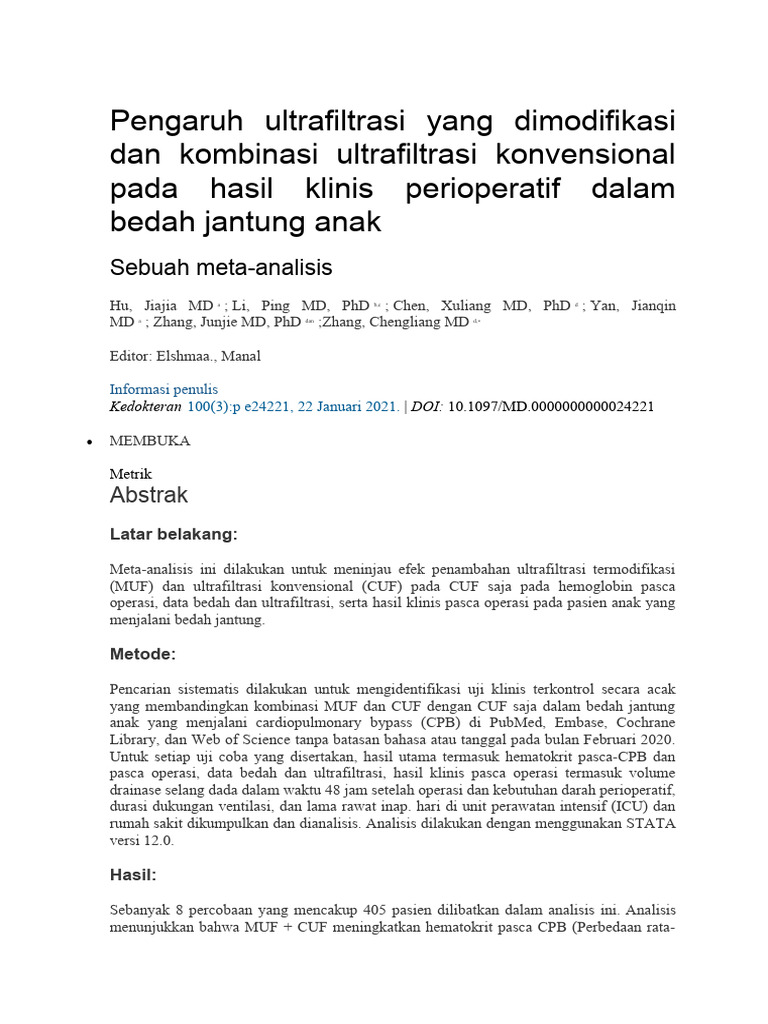 Pengaruh Ultrafiltrasi Yang Dimodifikasi Dan Kombinasi Ultrafiltrasi Konvensional Pada Hasil ...