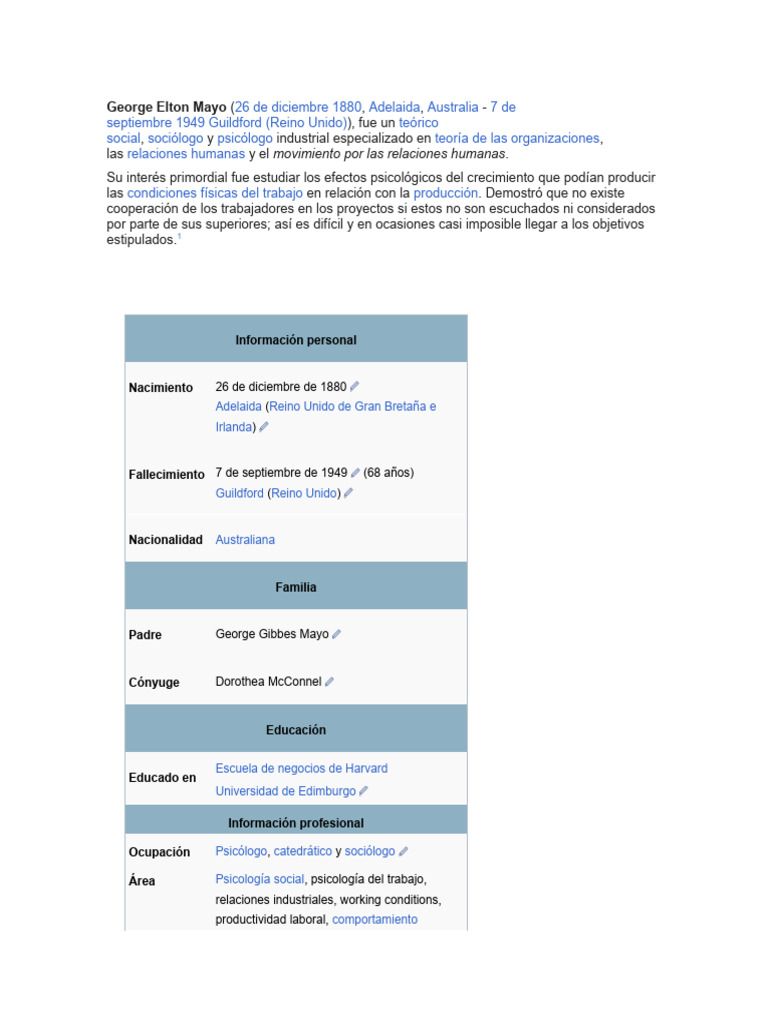 George Elton Mayo | PDF | Science | Conceptos psicologicos