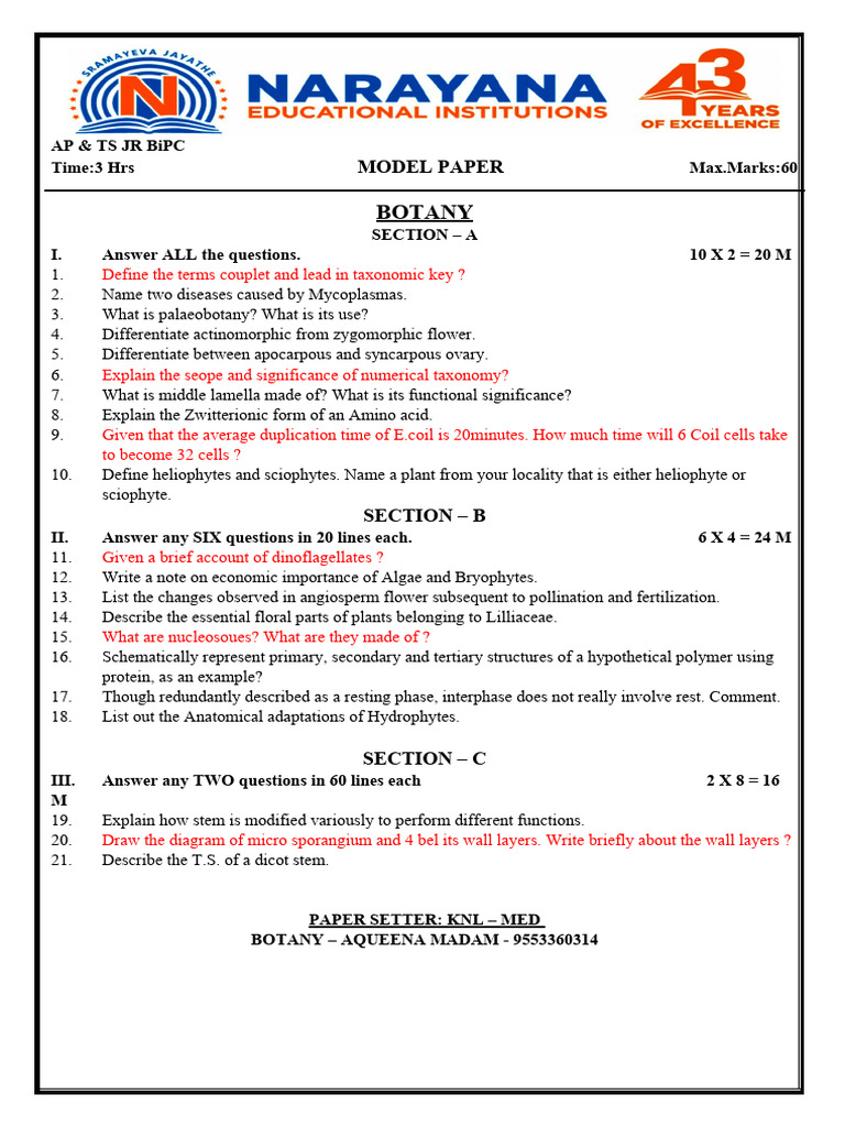 JR - Inter Botany Model Paper 2 | PDF