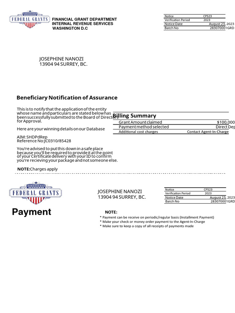 IRS CP523 Payment Notice 2023 | PDF