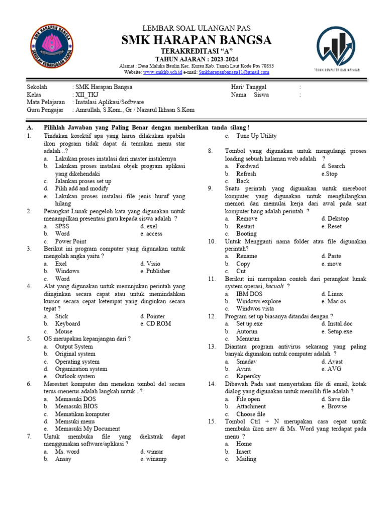 Soal Instalasi Software - Xii TKJ | PDF | Komputer