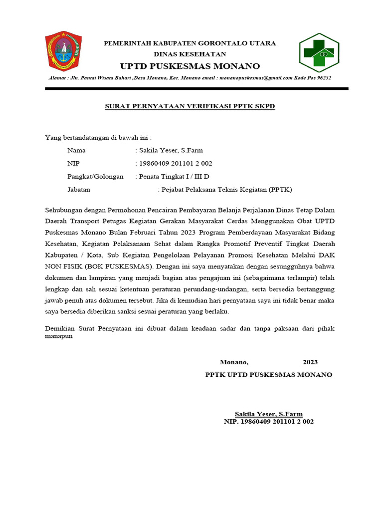 Surat Pernyataan PPTK Dan PPK | PDF