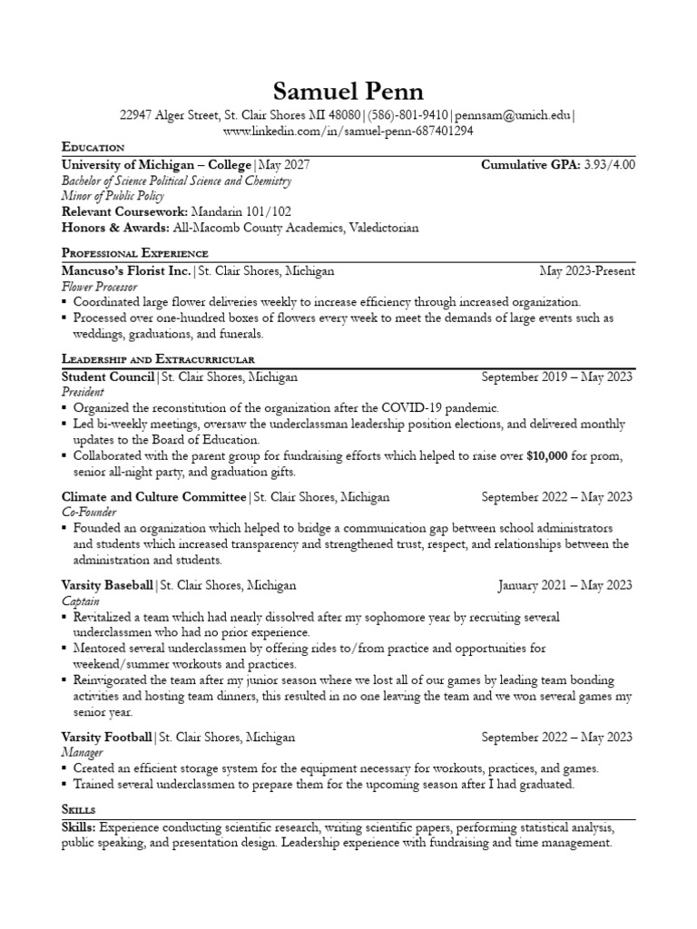 Samuel Penn Kapi Rush Resume Template | PDF | Science