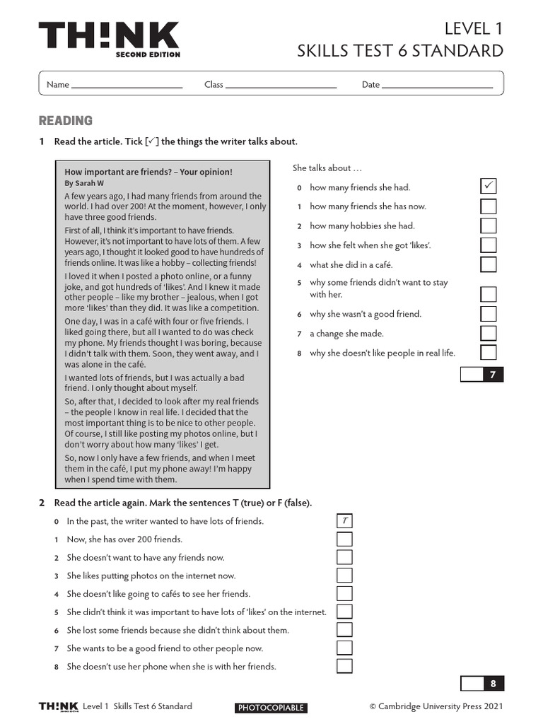 Level 1 Skills Test 6 Overview | PDF