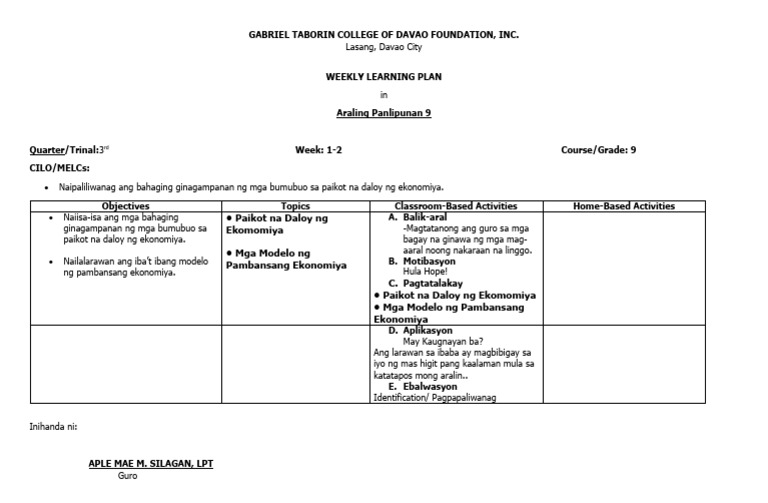 AP 9 - WLP Week 1-2 3rd Quarter | PDF