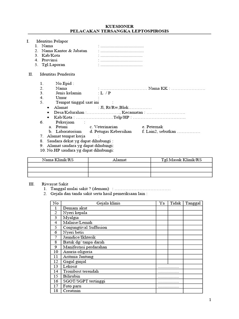 Form Pe Lepto Baru Unt Lapangan Mengacu Juknis 2014 | PDF