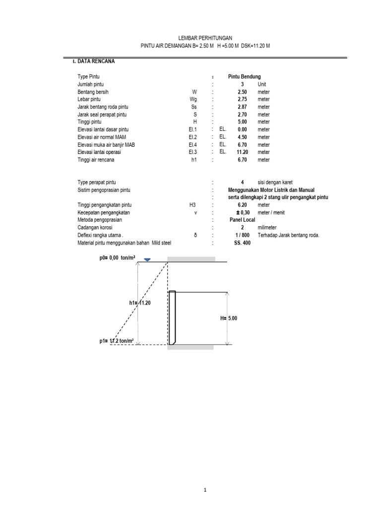 Design Calculation Pintu Air | PDF