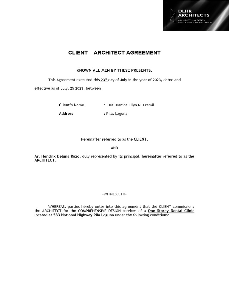 Client-Architect Agreement for Dental Clinic | PDF | Architect ...