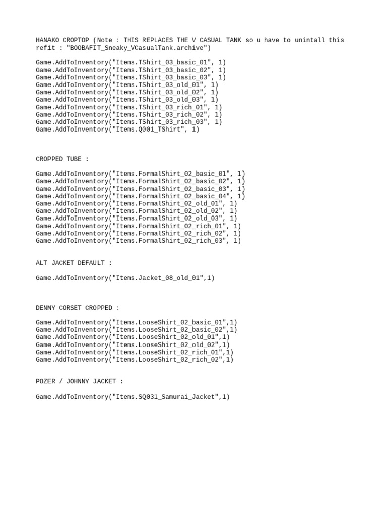 Pack 03 - Items Codes | PDF