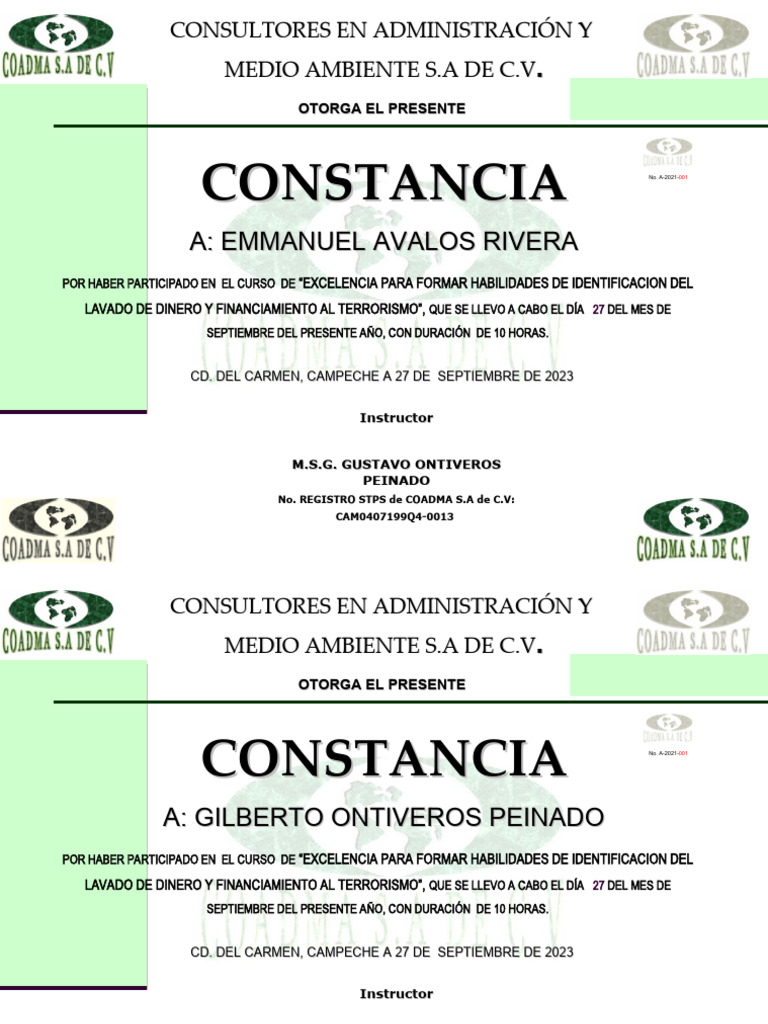 Formato de Constancia de Curso | PDF