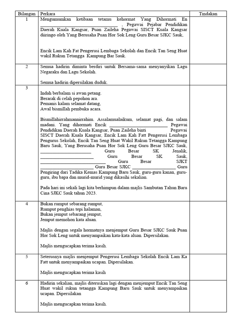 Teks Pengacara Majlis Cny 2023 | PDF