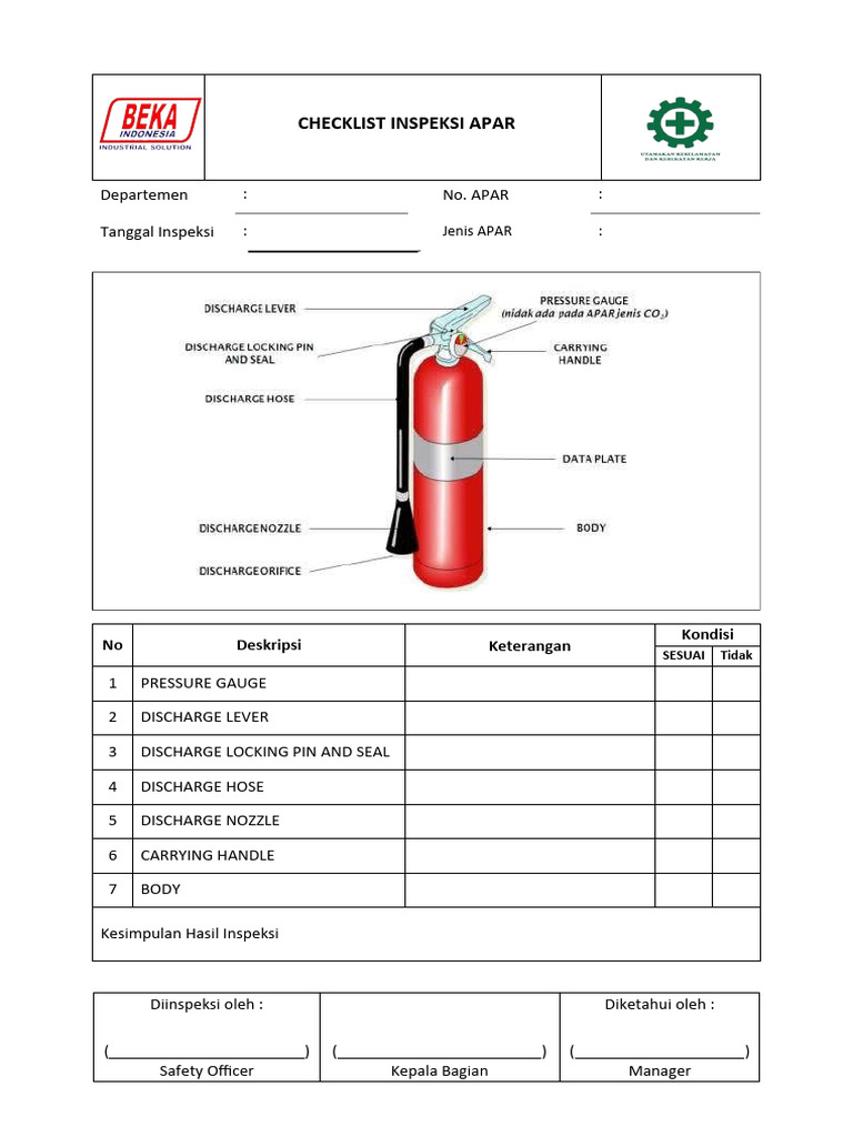 Form Check List Inspeksi Apar | PDF