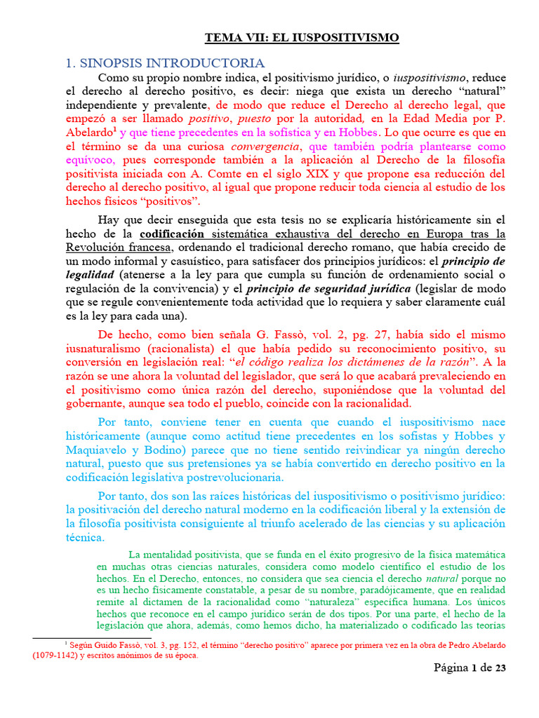 Séptimo Tema Filosofía Del Derecho-EL IUSPOSITIVISMO Rev | PDF | Immanuel Kant | Positivismo