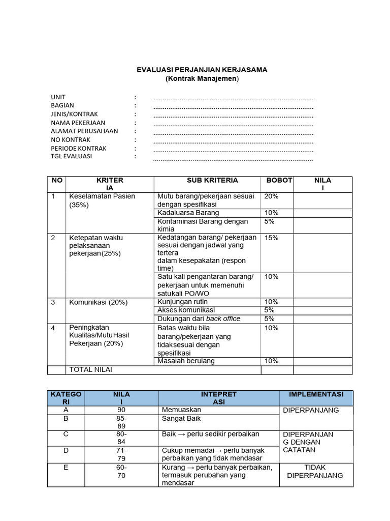 Evaluasi Kontrak Manajemen | PDF