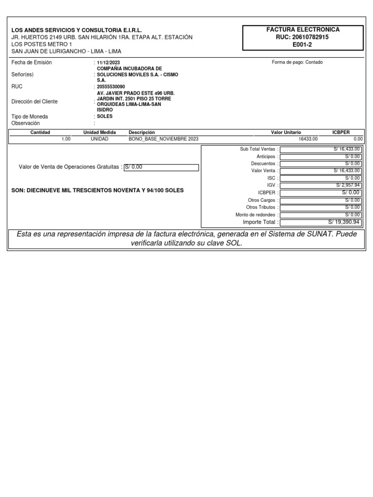 Factura Electrónica Cismo S.A. 2023 | PDF | Tecnología bancaria ...