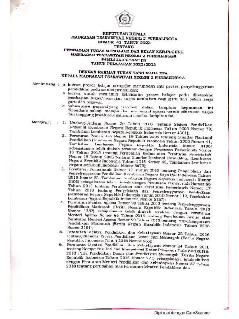 SK Pembagian Tugas 2022 Genap | PDF