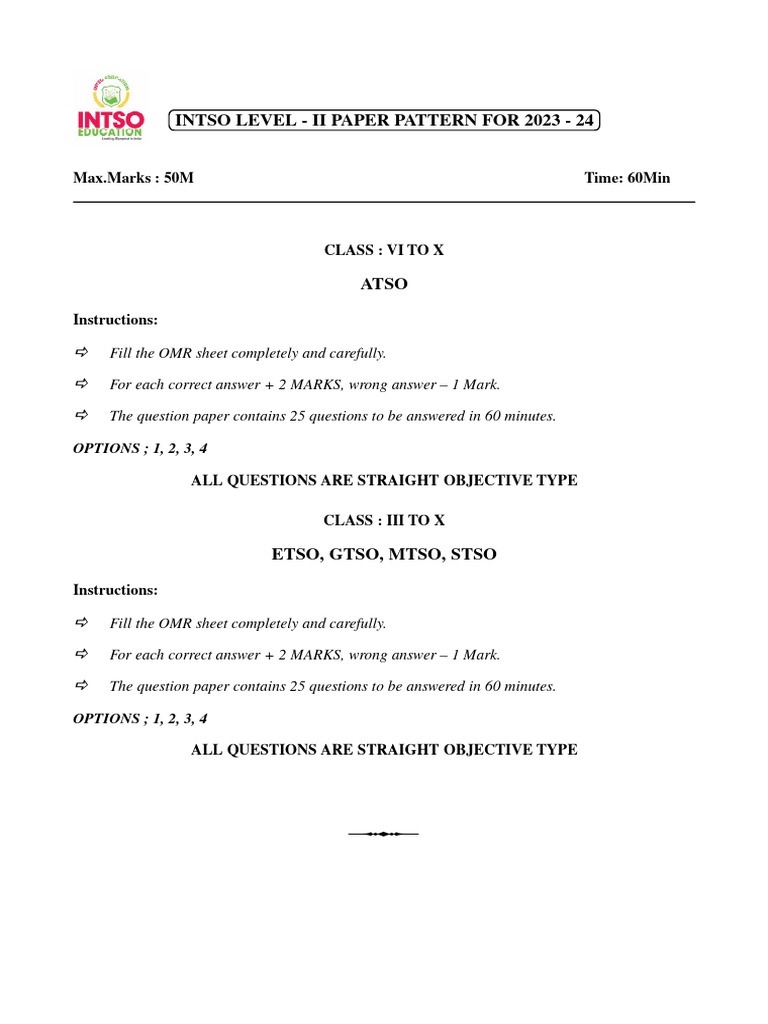 Intso Level - 2 Paper Pattern For 23-24 | PDF | Teaching Methods ...