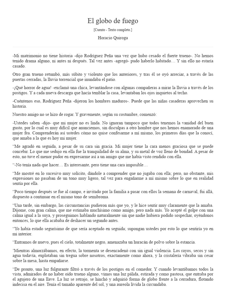 El Globo de Fuego - Horacio Quiroga - Ciudad Seva - Luis López Nieves ...