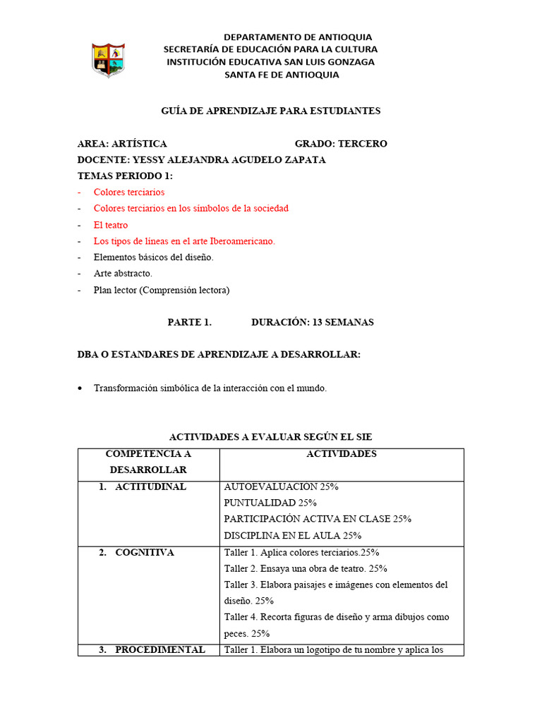 Guía de Aprendizaje Artística 3° Grado | PDF | Diseño | Arte abstracto