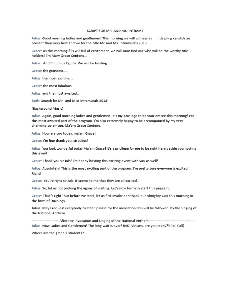 Emcee Script For Pageant - Compress | PDF