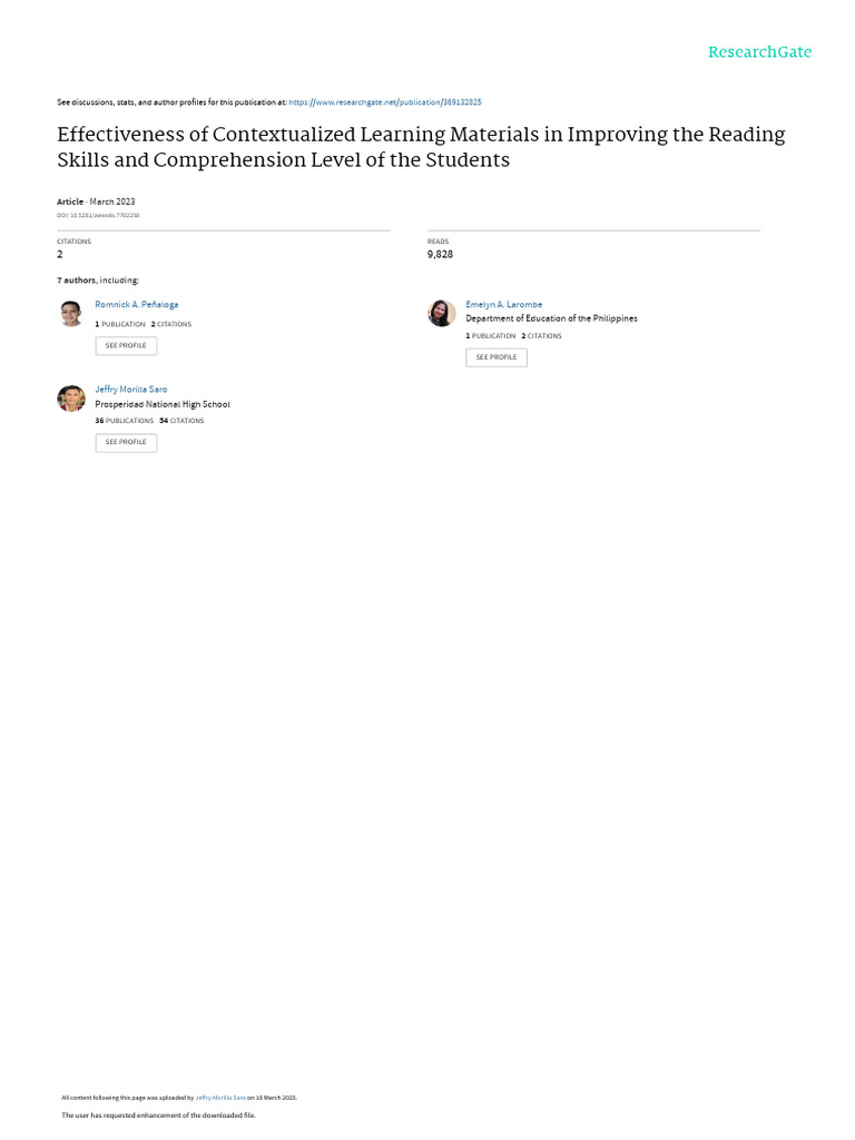 Effectiveness of Contextualized Learning Materials in Improving The ...