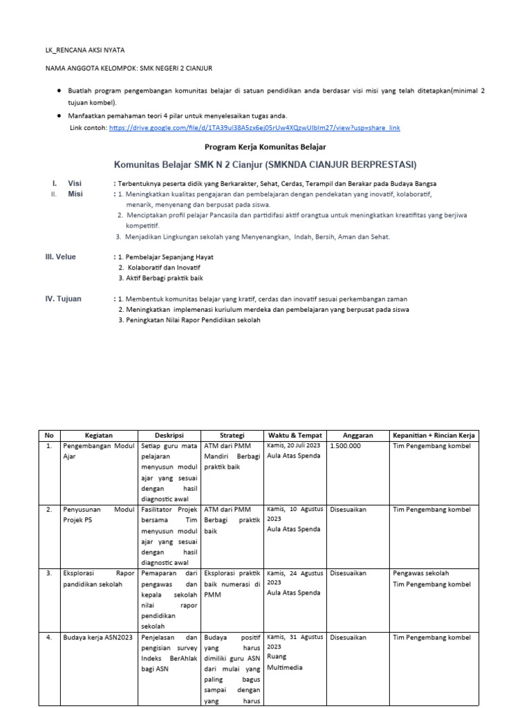 Program Kerja Komunitas Belajar SMKN 2 | PDF | Karier & Perkembangan