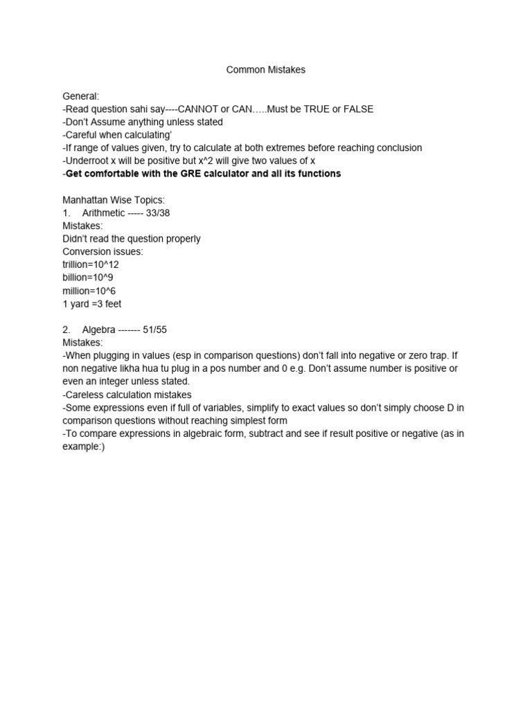 GRE Common Mistakes and Word Lists | PDF | Area | Triangle