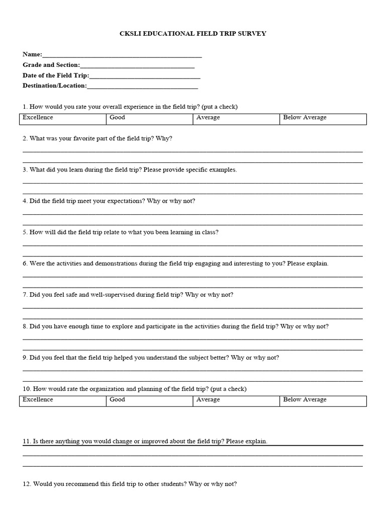 Checklist Fieldtrip | PDF