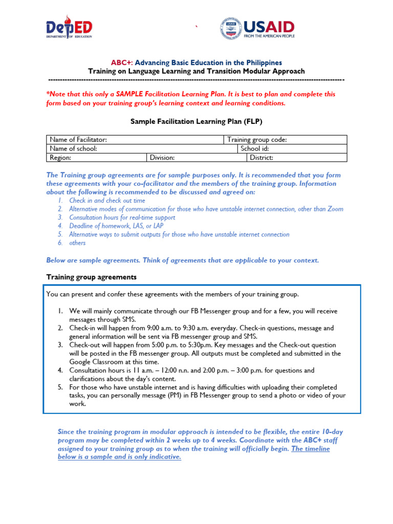 Facilitation Learning Plan - Sample and Template | PDF | Modular Programming | Learning