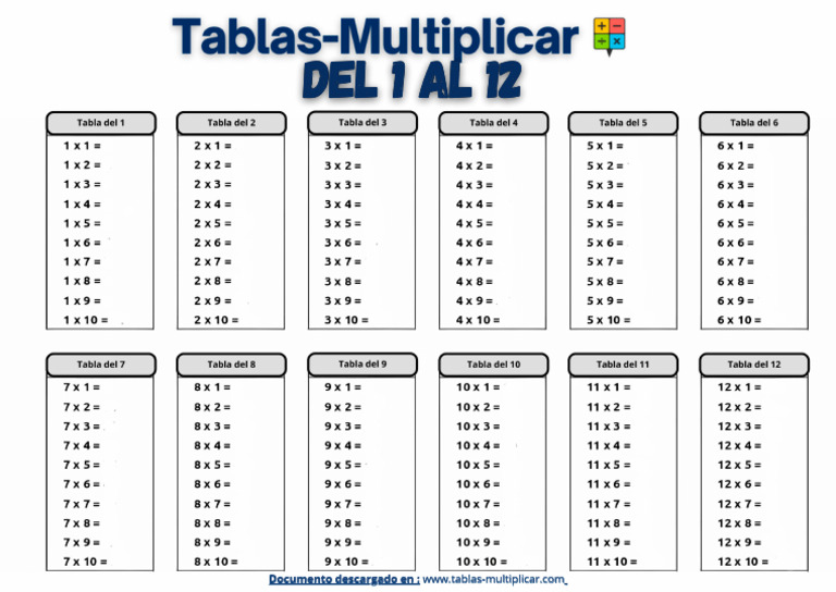 Tablas de Multiplicación para rellenar | PDF