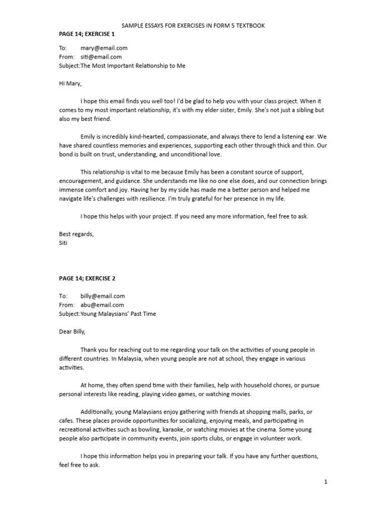 Sample Essays for Form 5 Exercises | PDF | Learning | Psychological ...