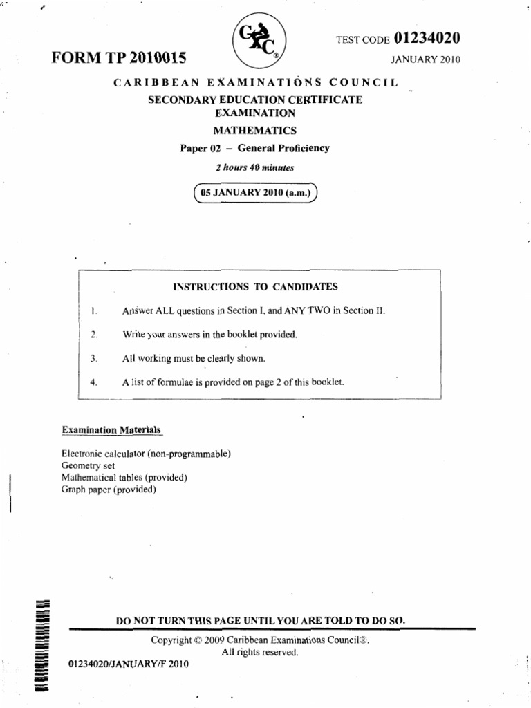 Csec Mathematics January 2010 P2 Pdf Area Trigonometry