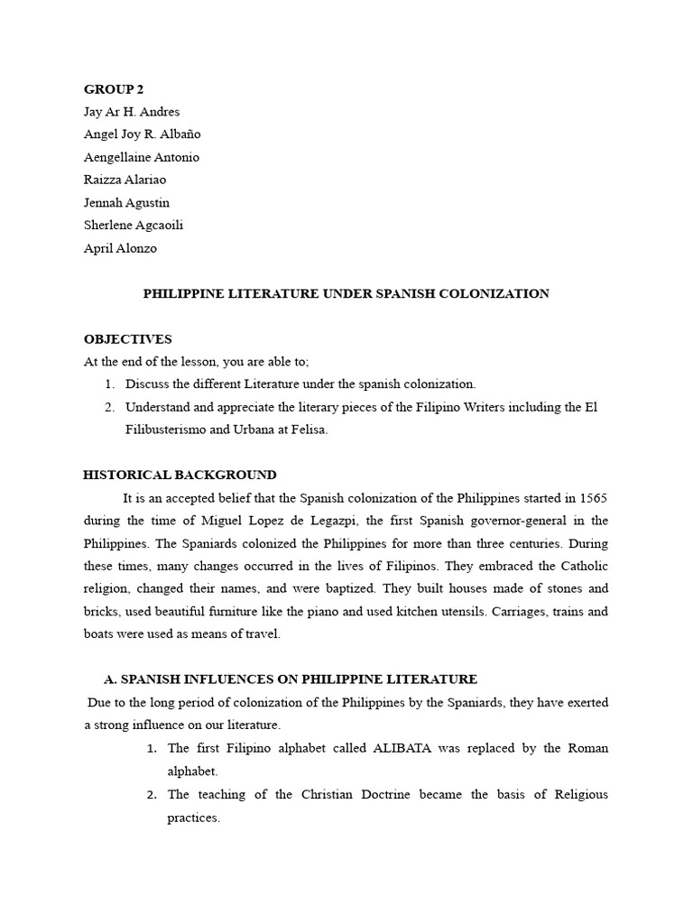 Literature Under The Spanish Colonization Group 2 REPORTED | PDF | Philippines