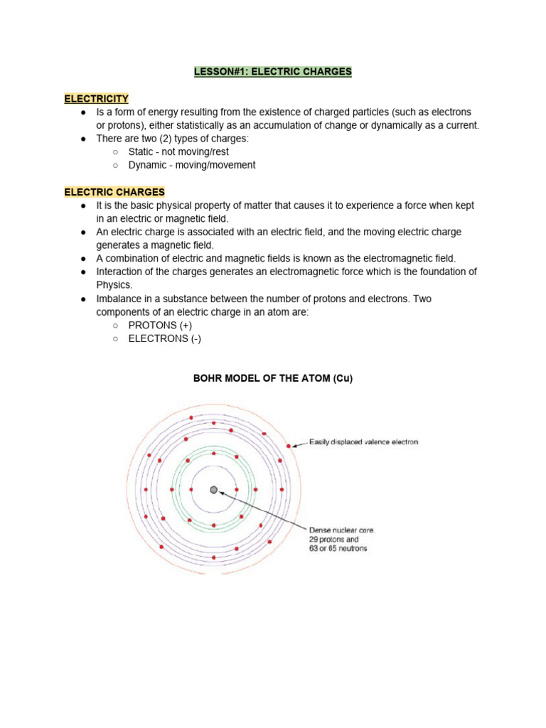 Lesson#1 - Electric Charges | PDF | Electric Charge | Electron