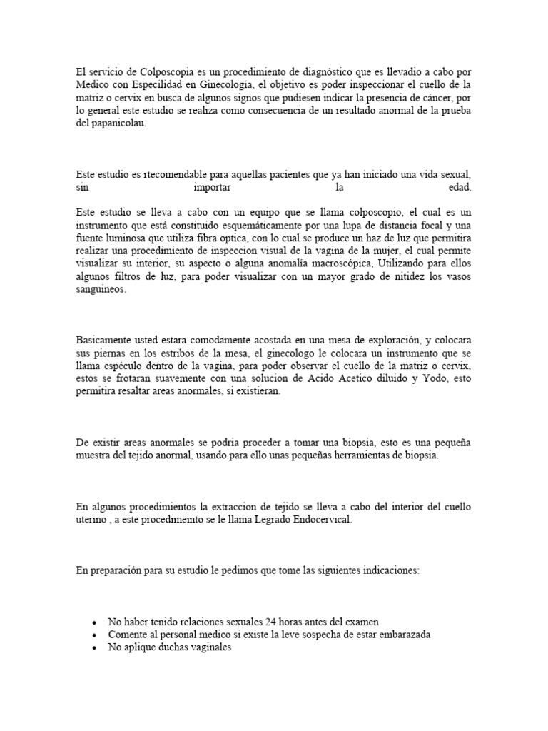 El servicio de Colposcopia es un procedimiento de diagnóstico que es ... El servicio de Colposcopia es un procedimiento de diagnóstico que es ...