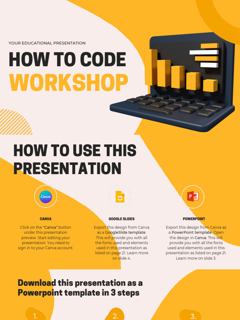 Yellow, Black and White 3D Illustrative How To Code Workshop ...