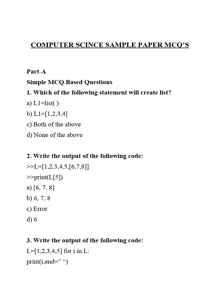 Computer Scince Sample Paper MCQ 2 | PDF | Bracket | Computing