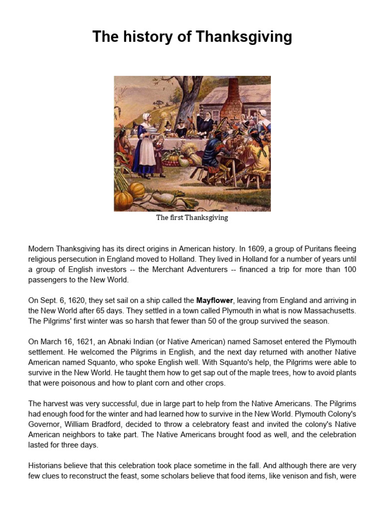 The History of Thanksgiving | PDF | Plymouth Colony | British ...