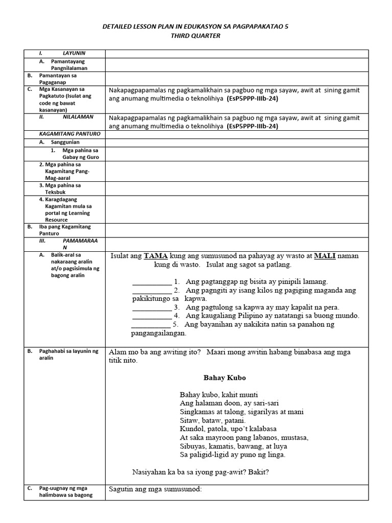 Detailed Lesson Plan in Edukasyon Sa Pagpapakatao 5 | PDF