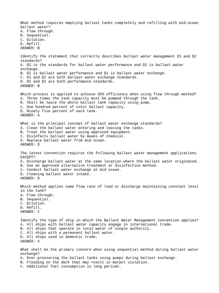 Pre Assessment For BWTS Regulation (Answer Key) | Download Free PDF | Water