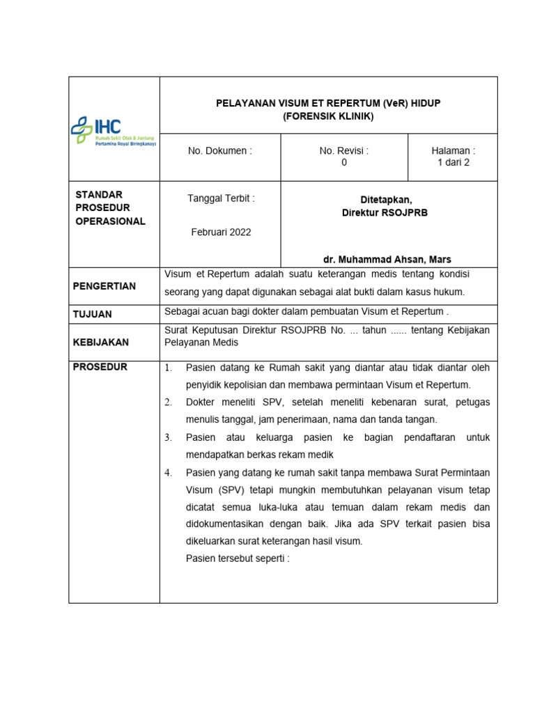 Prosedur Visum Et Repertum Forensik | PDF | Sains & Matematika