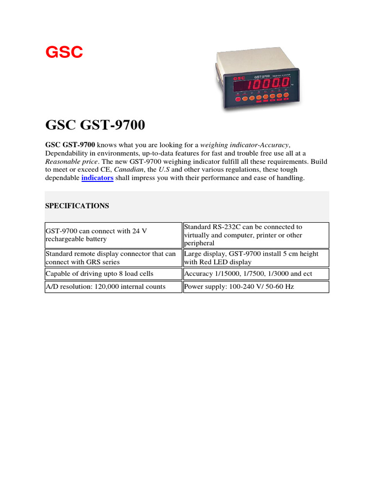 GSC GST 9700 | PDF