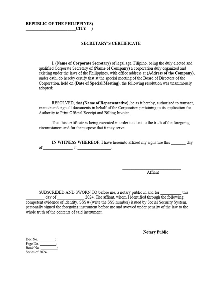 Secretary's Certificate For ATP | PDF